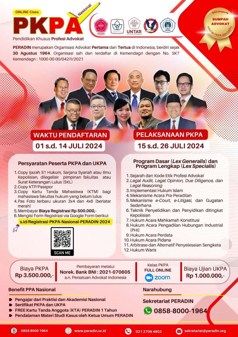 PKPA (Pendidikan Khusus Profesi Advokat) PERADIN 2024 – PERADIN